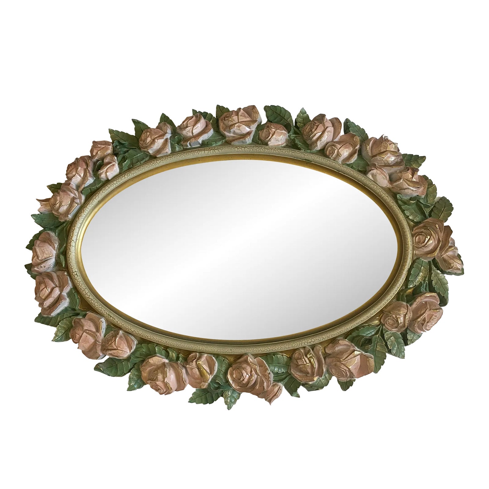 Vintage Oval Wall Mirror by Home Interiors Roses Trim Made in Usa ...