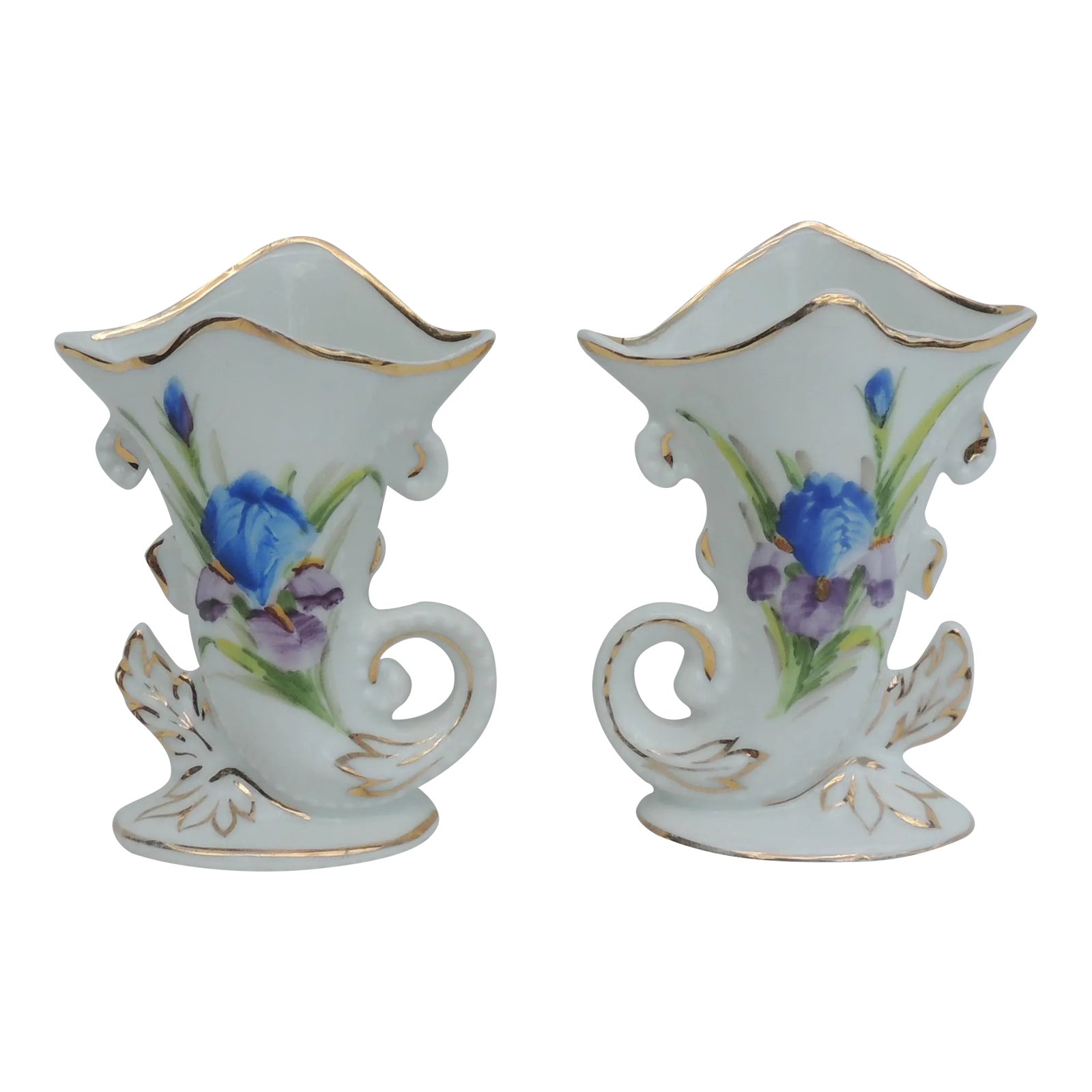 Antique Hand Painted Brazil Flower 22kt Gold Embossed Flower Spill ...