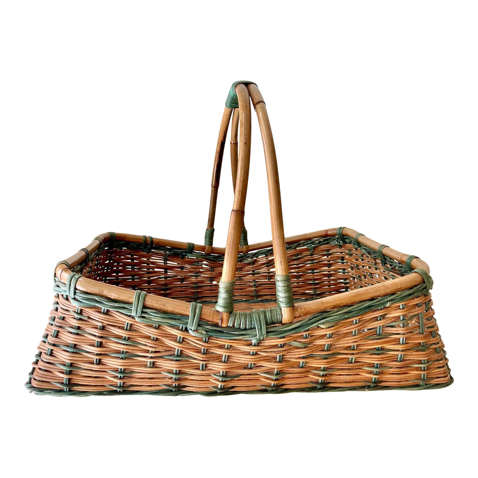 Mid 20th-Century Handwoven Willow & Bamboo Bakers Basket | Chairish