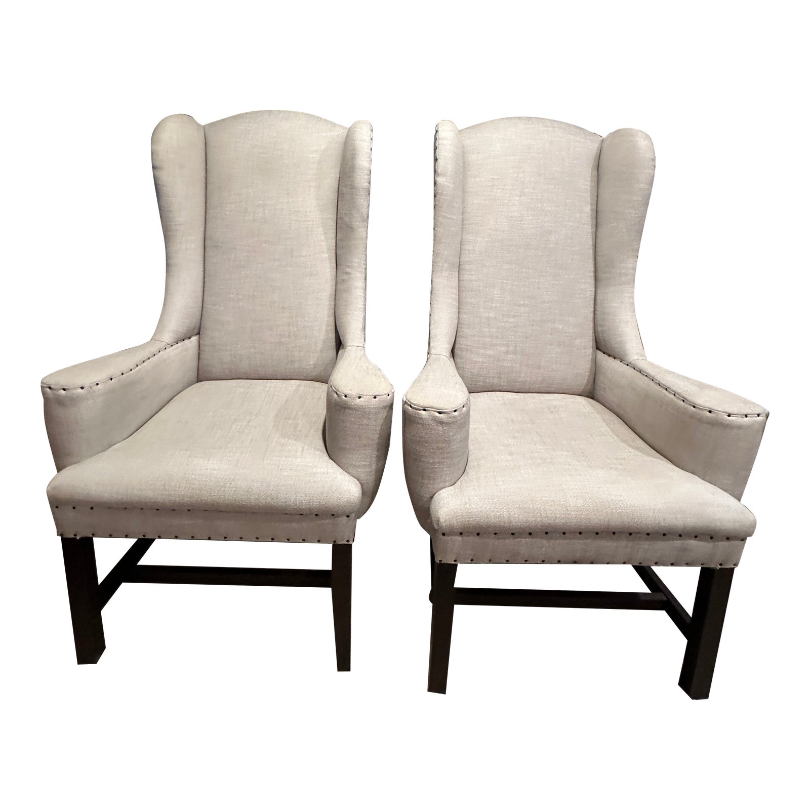 Pair of Restoration Hardware Linen Tall Wingbacks | Chairish