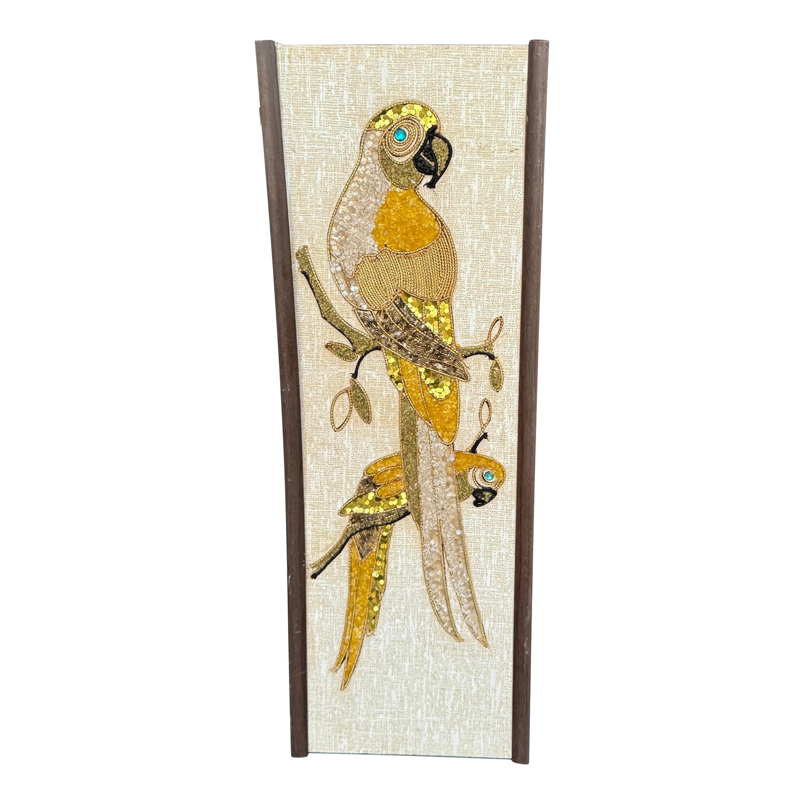 Mid Century Modern Gravel Art of Two Parrots Perched on a Branch | Chairish
