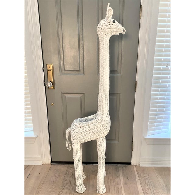 Vintage Tall White Wicker Giraffe Planter | Chairish