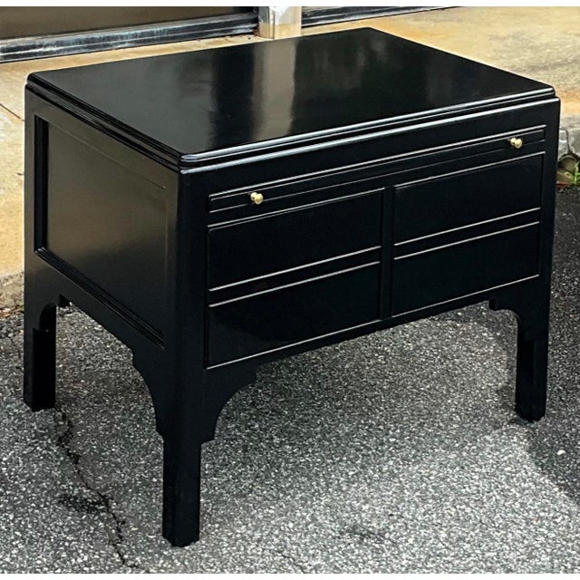 Mid-Century Asian Modern Low Profile Black Lacquer Side Tables / Chests ...