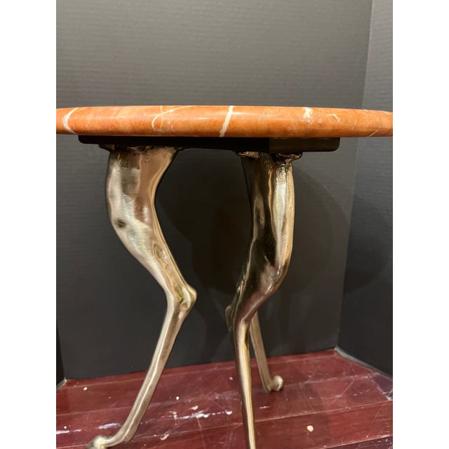 Hand Forged Iron Side Table With Rojo Marble Top and Hoofed Feet | Chairish