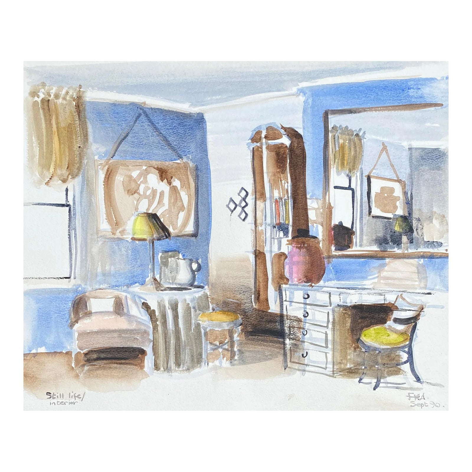 1990 Fred Atkinson Still Life Interior Watercolor | Chairish