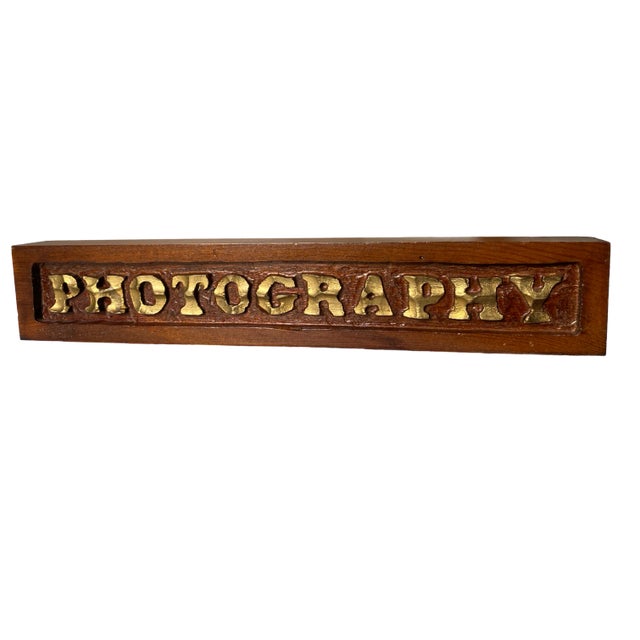 1970s Hand Carved Wood Photography Sign With Gold Gilded Letters | Chairish