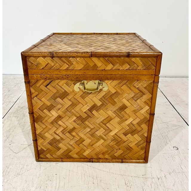 Vintage Faux Bamboo Woven Rattan Chest Trunk | Chairish