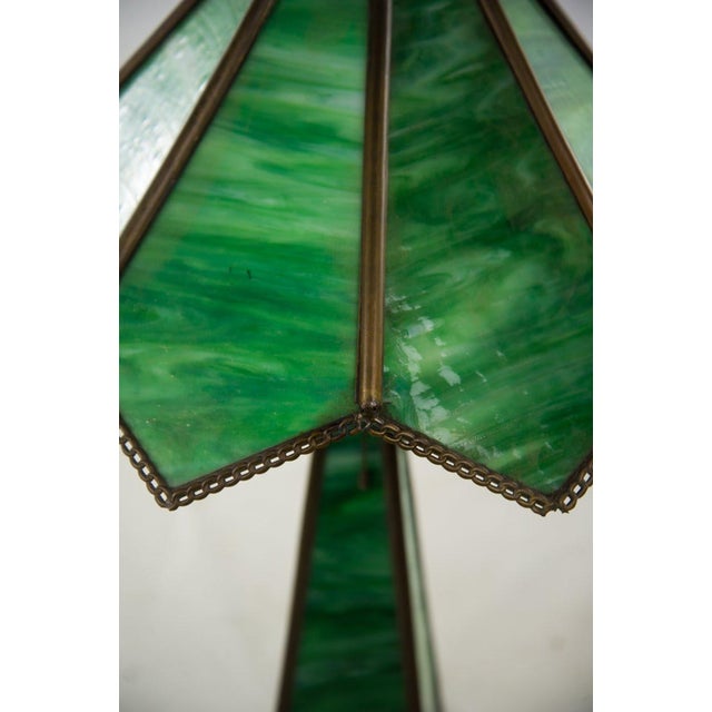 Arts & Crafts Green Stained Glass Table Lamp | Chairish