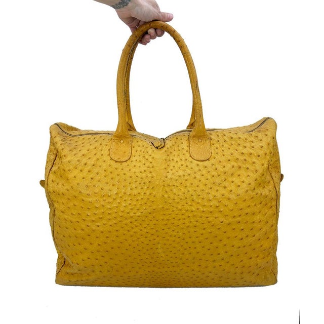 Vintage Gold Pfeil Mustard Tan Ostrich Leather Duffel Travel Bag Tote ...