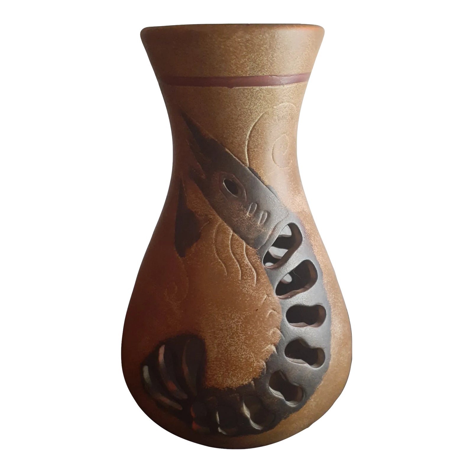1960s Rustic Stoneware Raku Luminary Vase | Chairish