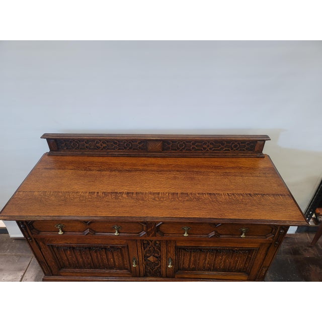 1900s Antique Oak Sideboard Solid Oak Jacobean Spanish Revival | Chairish