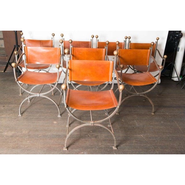 Mid 20th Century Italian Steel and Leather Curule Chairs - Set of 8 ...