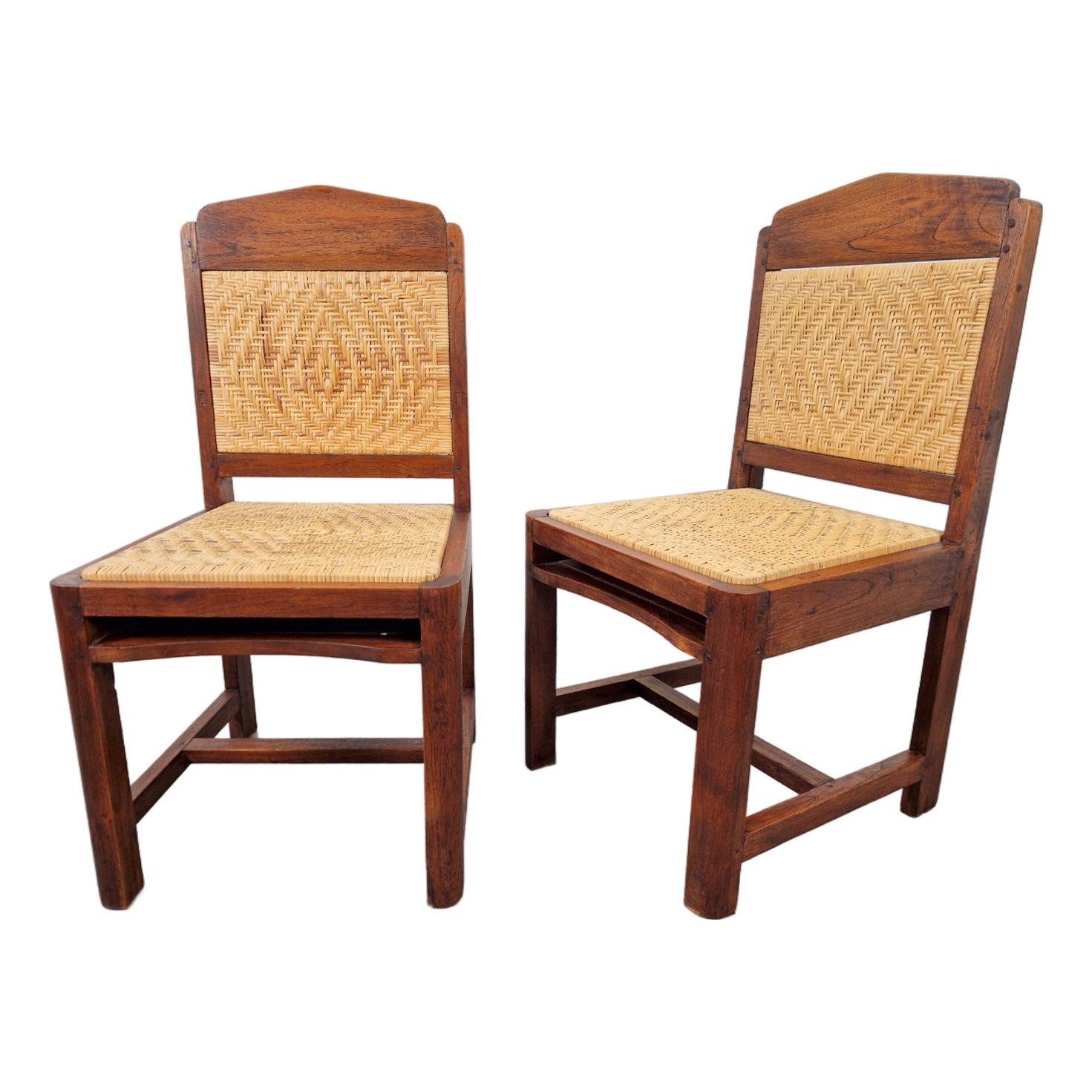 Dutch Art Deco Haagse School Oak and Rattan Webbing Chairs, 1930s, Set ...
