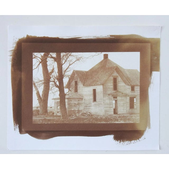 Vintage Cyanotype Old Farm House Sepia Photograph | Chairish