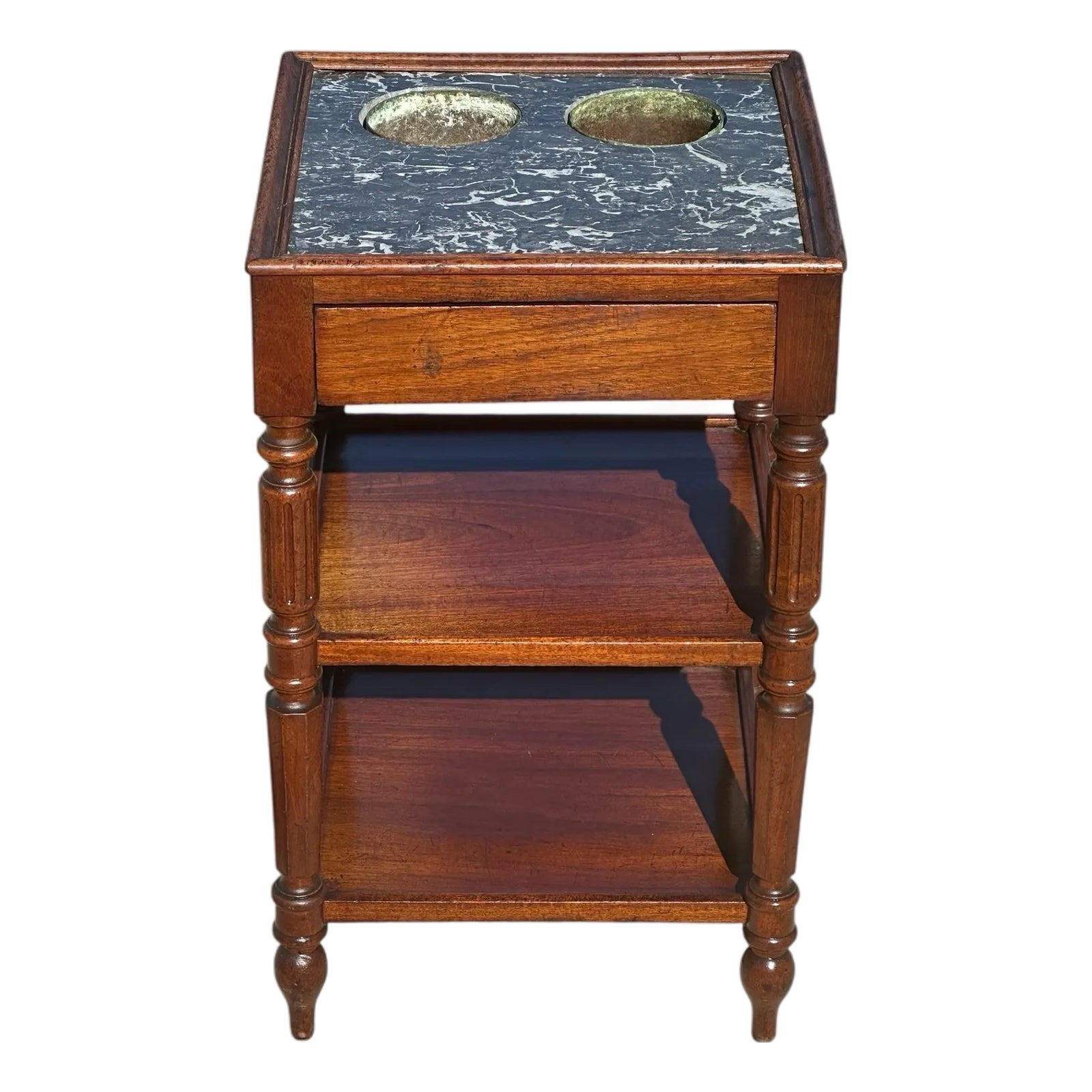 Antique French Mahogany Marble Top Wine Table With Blind Drawer ...
