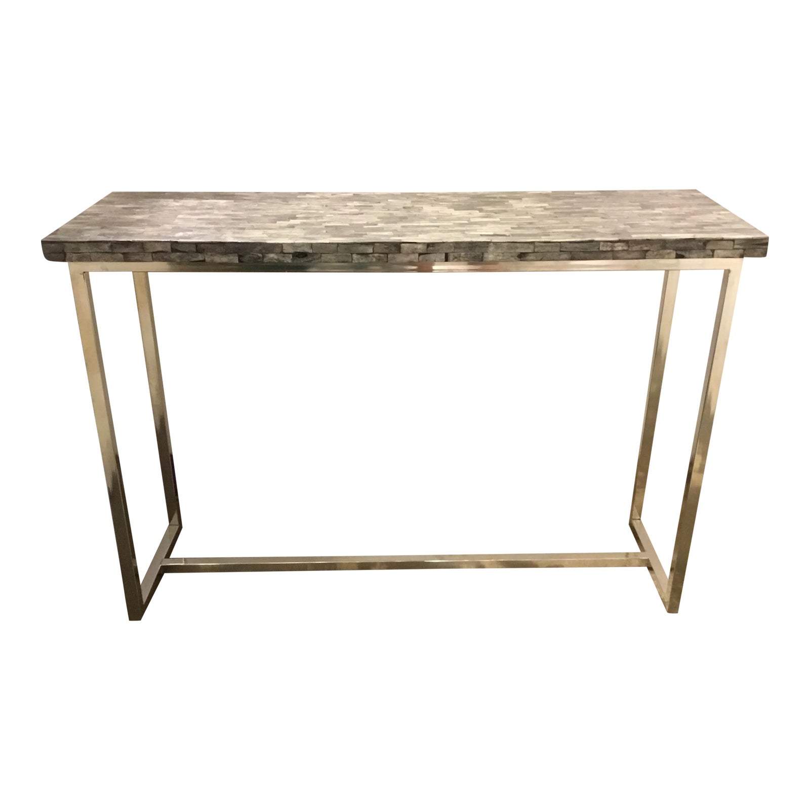 Interlude Home Modern Faux Bone and Chrome Console Table | Chairish