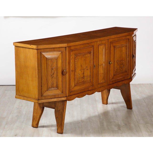 Italian Tuscan Art Deco Carved Oak Sideboard, circa 1940 | Chairish