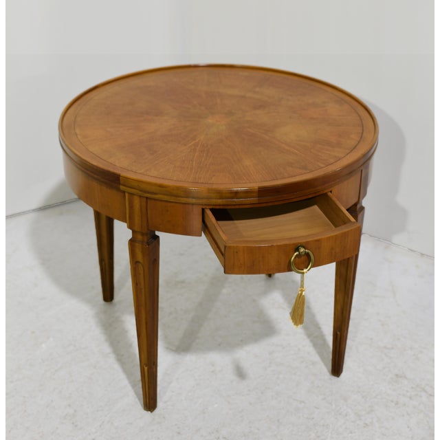Mid Century Walnut Round Sunburst Veneer Side Table by Baker Furniture ...