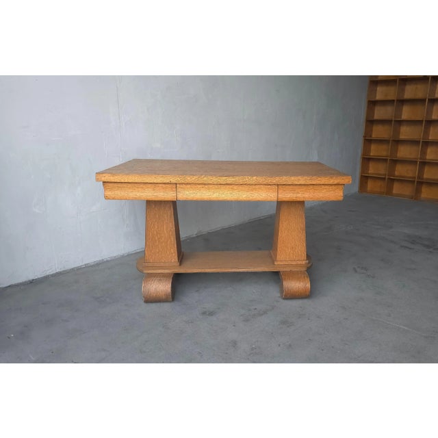 Antique Oak Arts and Crafts Library Desk Table | Chairish