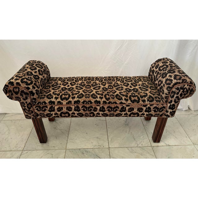 1970’s Leopard Print Rolled Arm Bench | Chairish