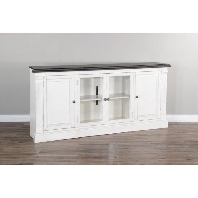 Extra Long Narrow White Tv Stand Media Console Glass Doors | Chairish