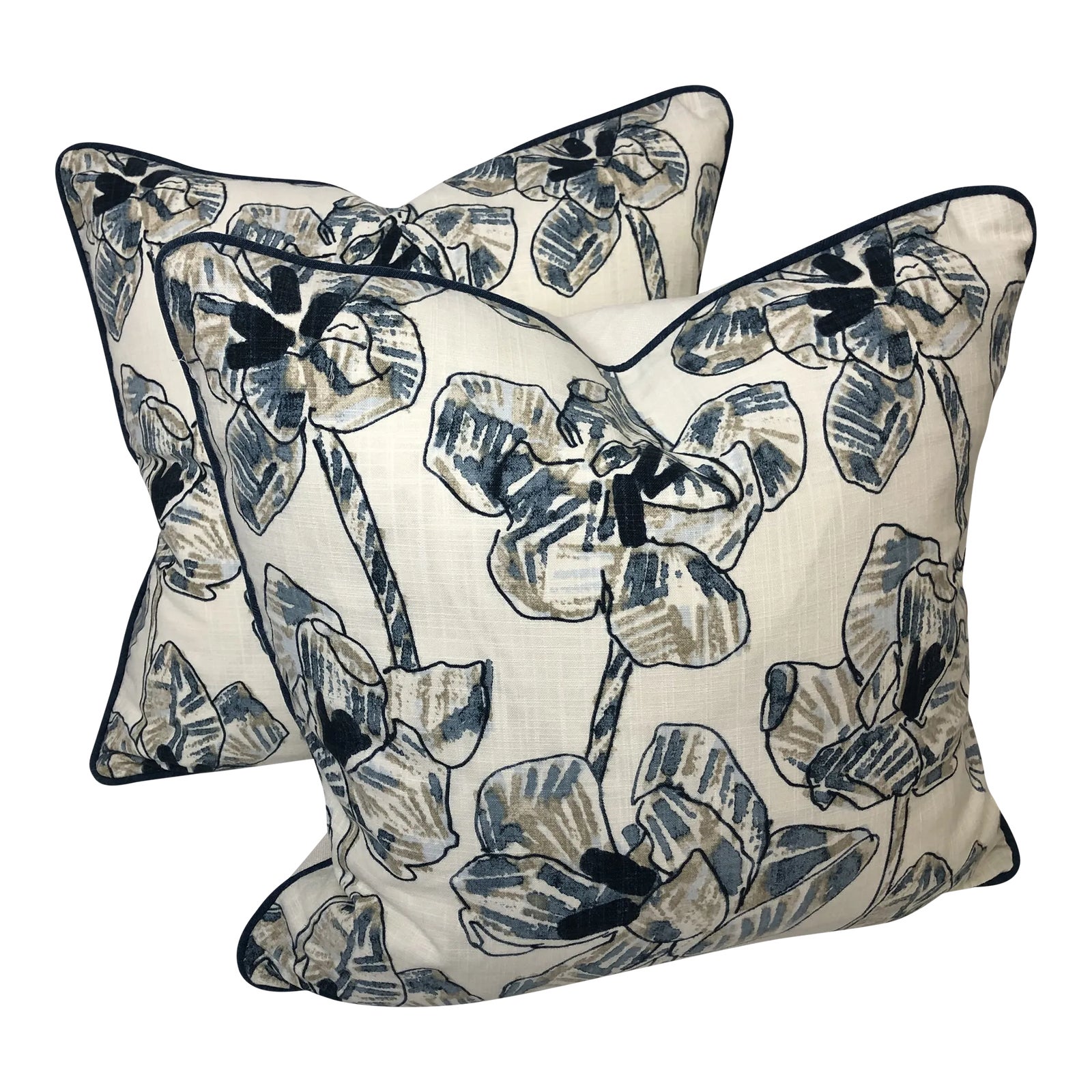 Contemporary Floral Print Graphics Pillows- a Pair | Chairish