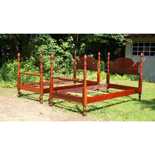 Vintage Pair Cherry Poster Beds Twin Bed Frames | Chairish