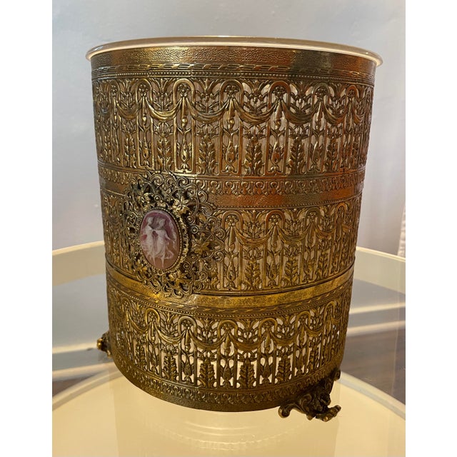 19th Century Victorian Brass Trash Can With Removable Liner | Chairish