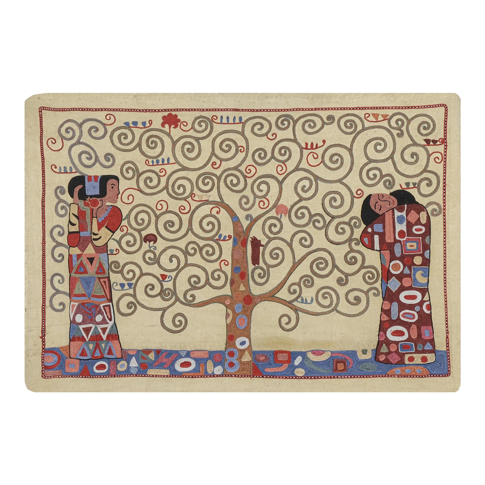 Uzbek Suzani Textile With Abstract Human Motif | Chairish