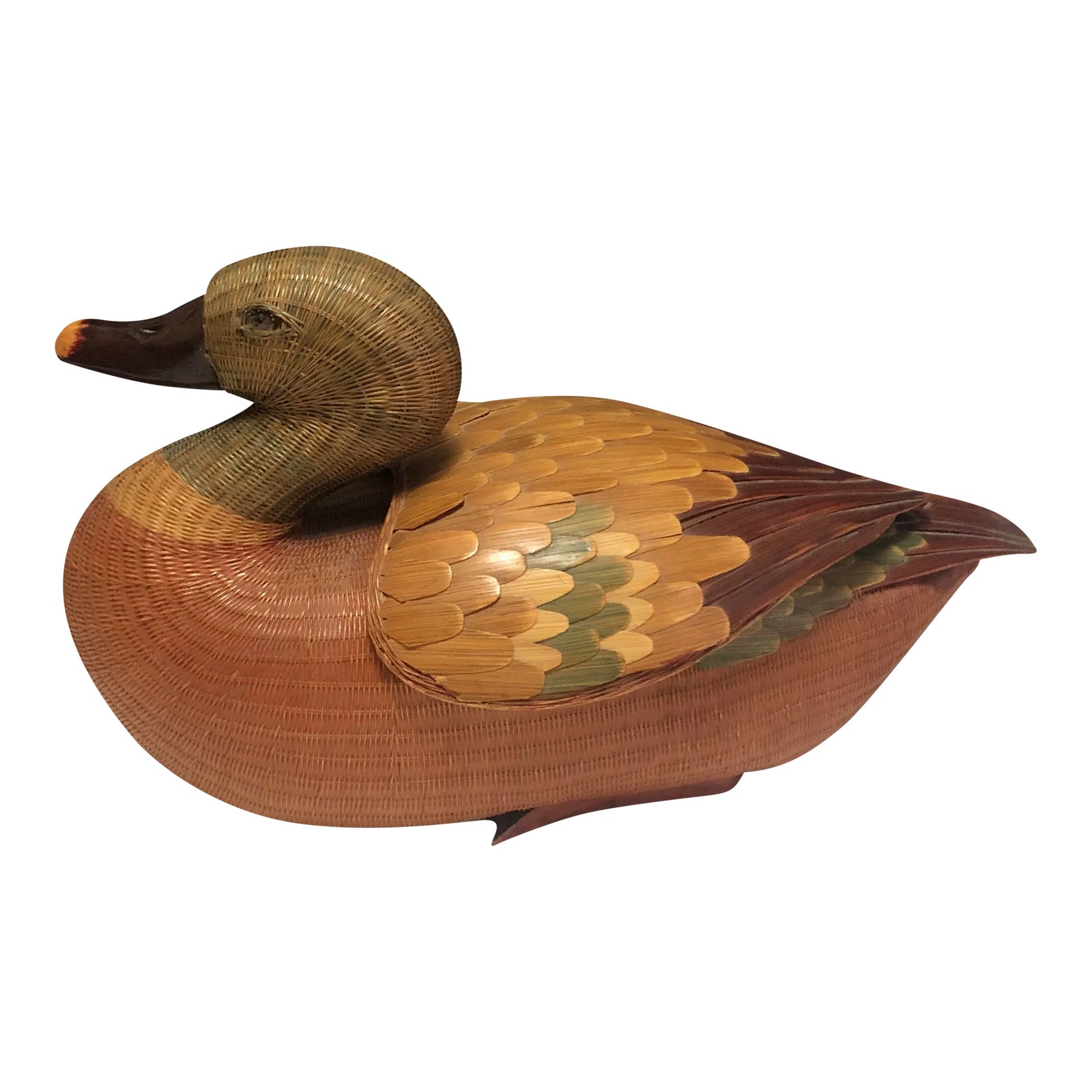 Vintage Chinese Shanghai Handicraft Bamboo Ware Duck Basket With ...