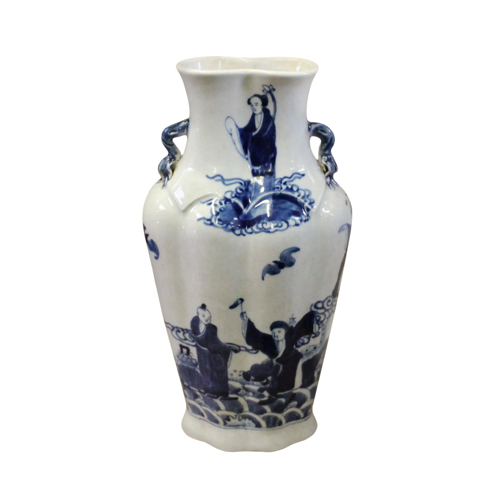 Chinese Blue White Porcelain Eight Immortal Graphic Flat Body Vase ...