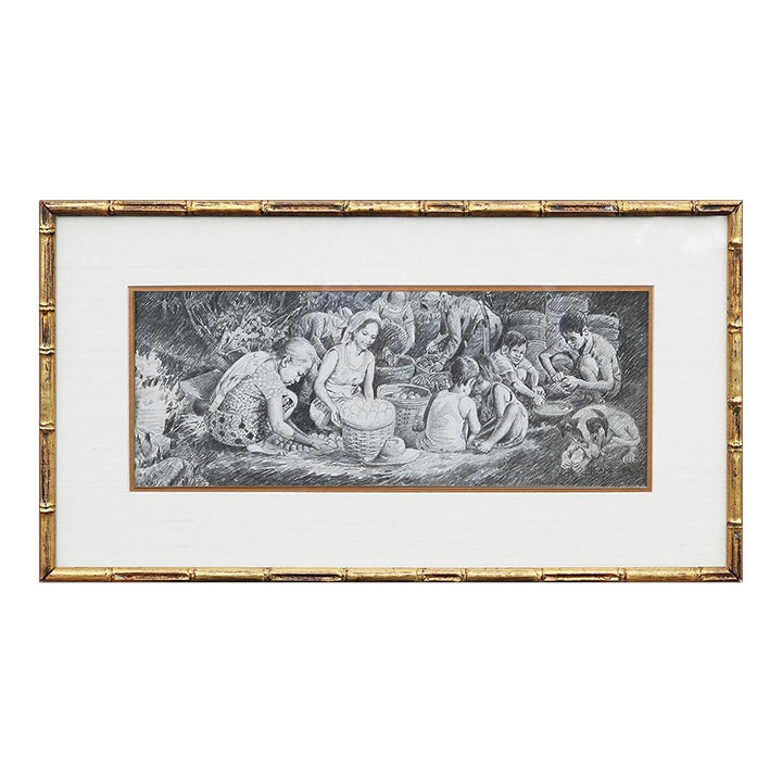 1984 Filipino Women and Children in a Pastoral Scene Drawing by Jose v ...