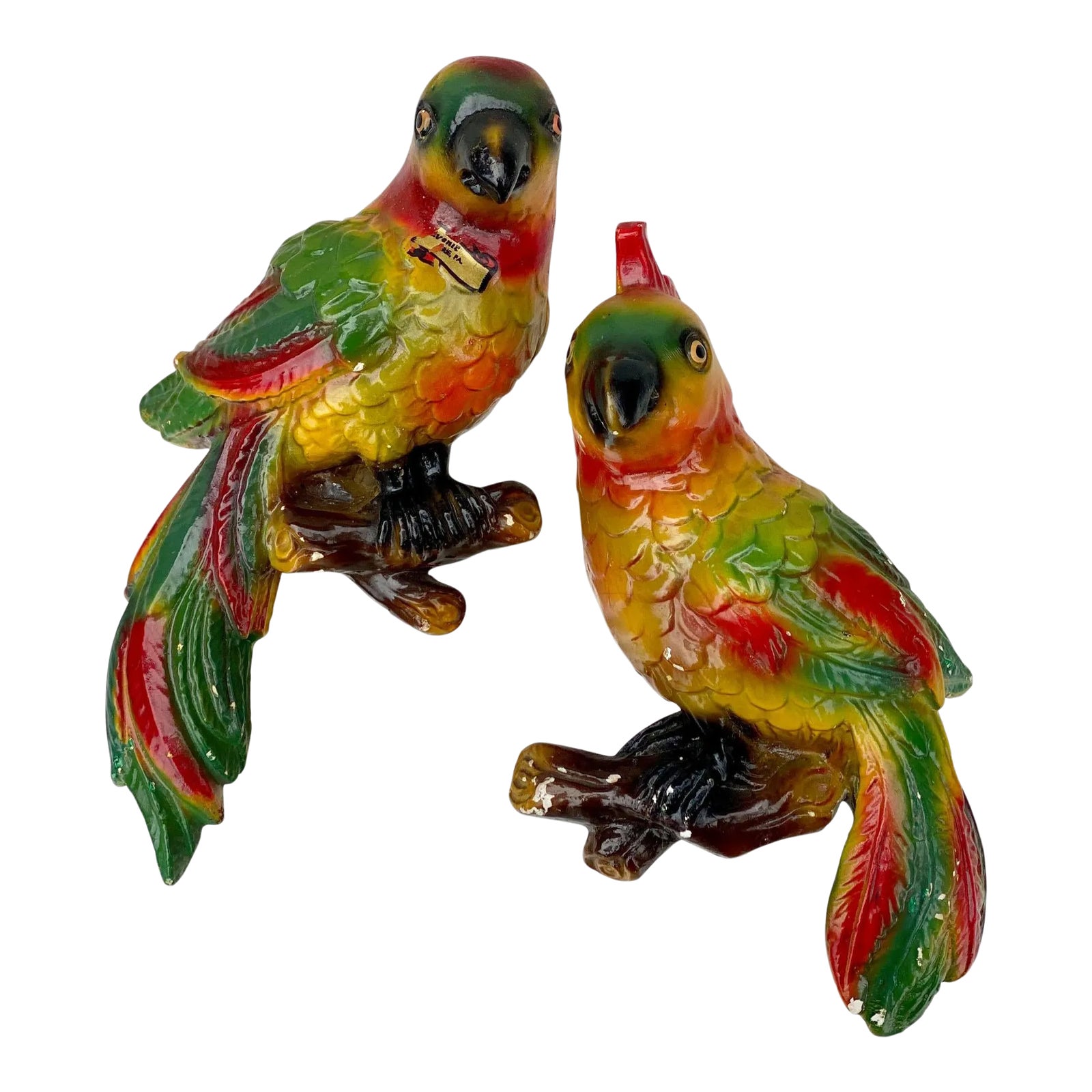Mid-Century Chalkware Parrot Bird Wall Hanging Sculptures - a Pair ...