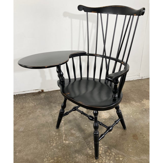 Vintage Black Windsor Style Arm Desk Writing Chair | Chairish