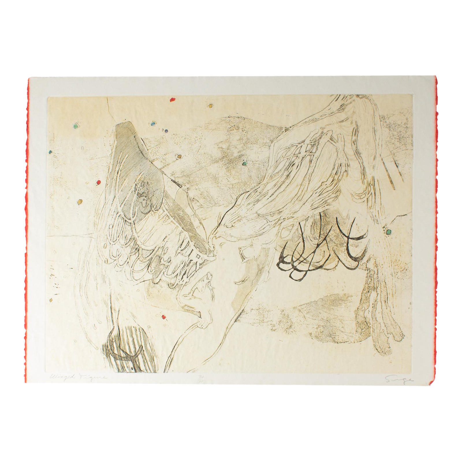 Signed “Winged Figure” Abstract Color Etching and Aquatint by Walter ...