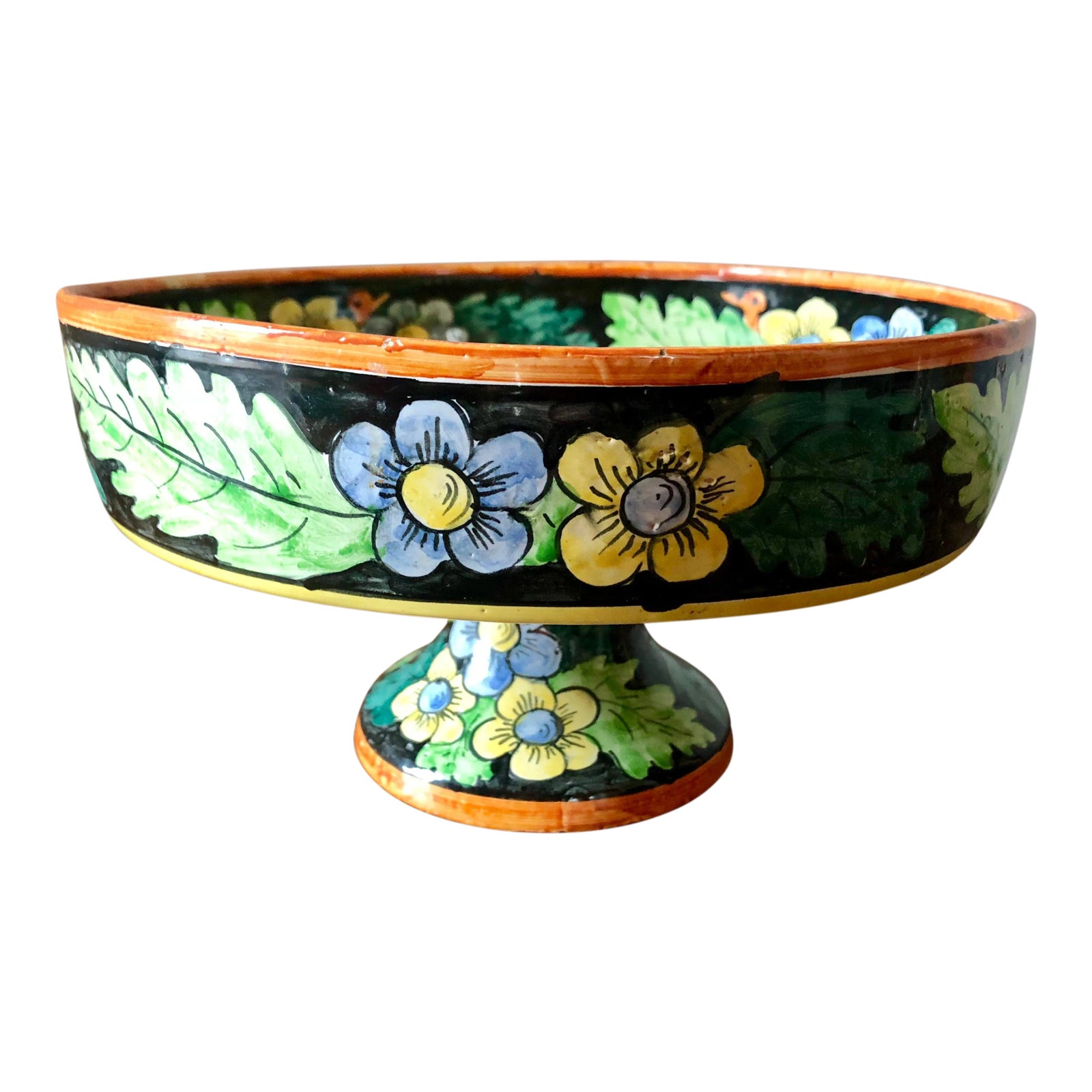 Vintage Italian Pottery Floral Compote | Chairish