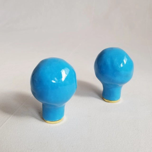 Large Modern Blue Ceramic Finials - a Pair | Chairish