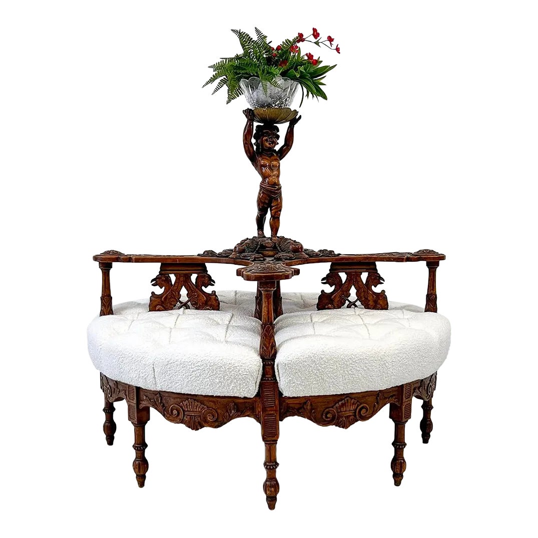 19th Century Carved Conversation Borne Settee Tête-à-Tête | Chairish