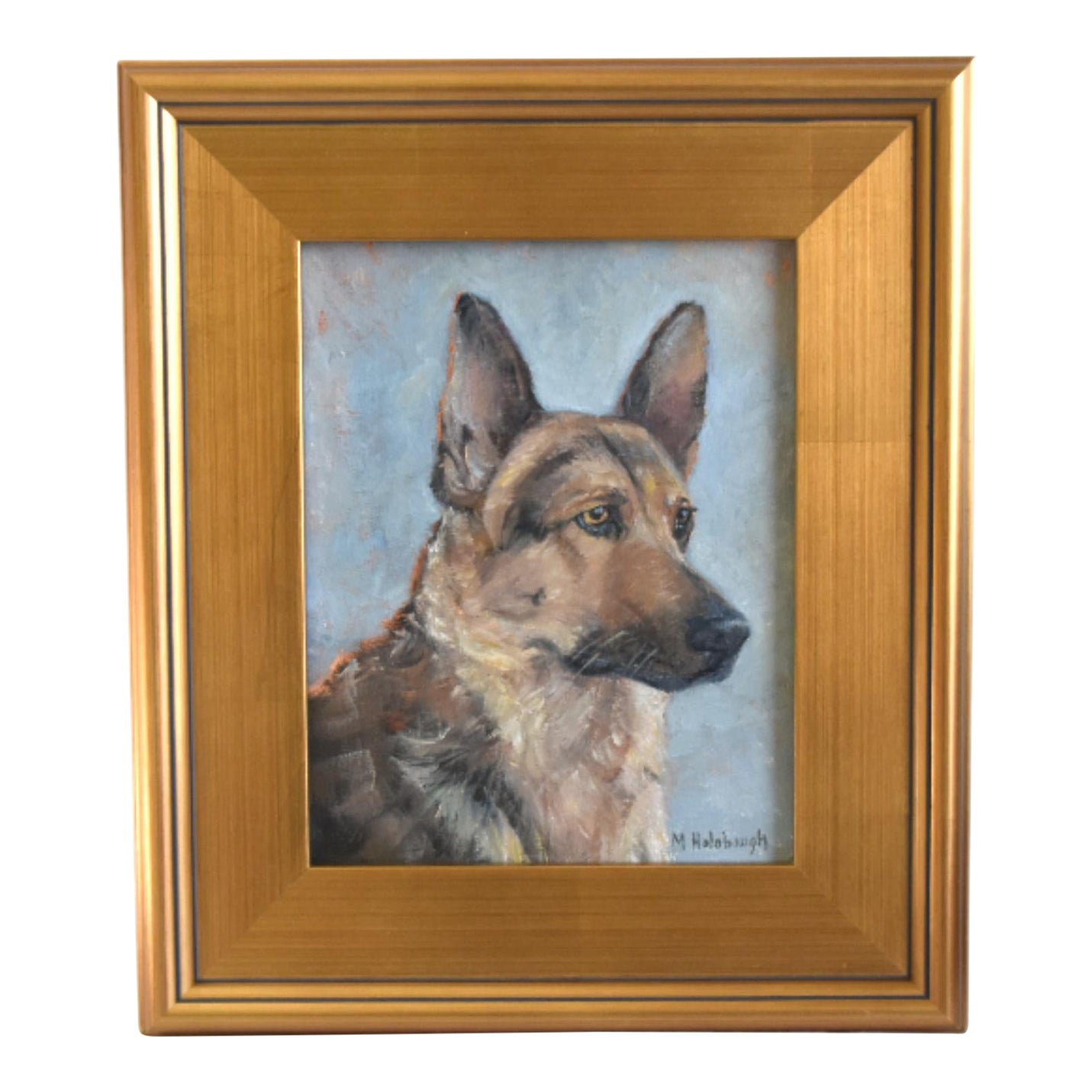 German Shepard Dog Portrait Oil Painting Including the Antiqued Gold ...