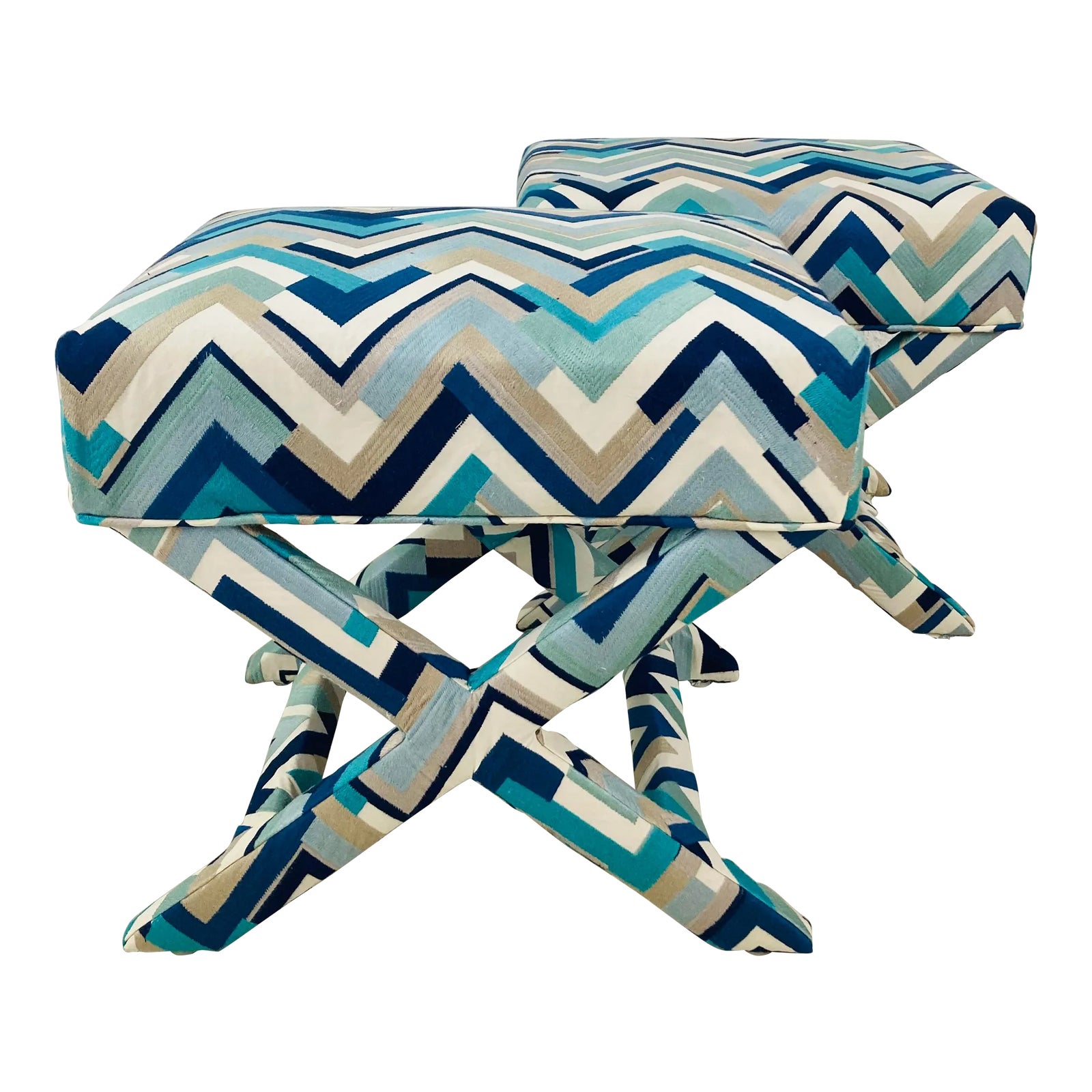 X Benches, a Pair, Newly Upholstered | Chairish