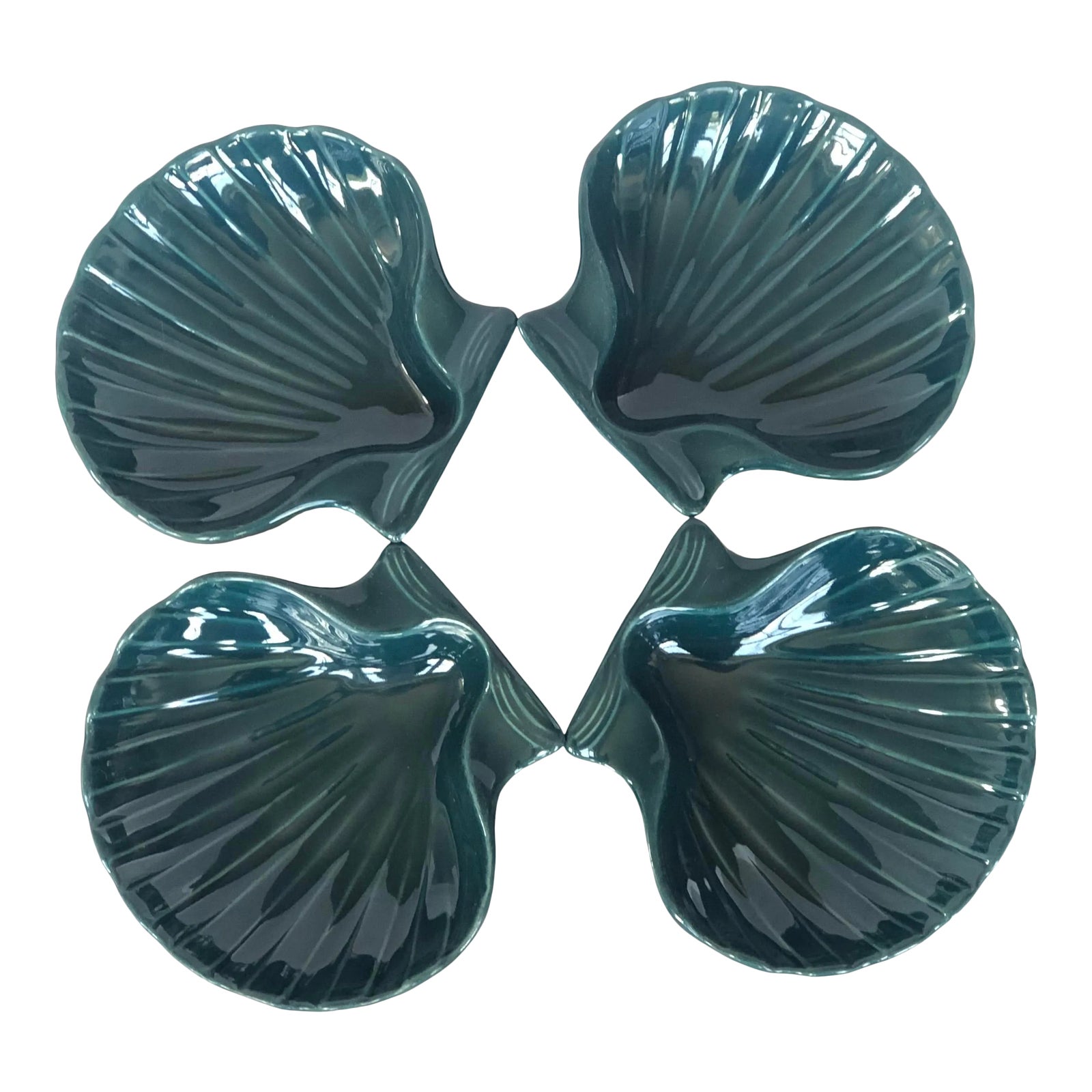 Vintage Hall Pottery Scallop Shell Dishes- Set of 4 | Chairish