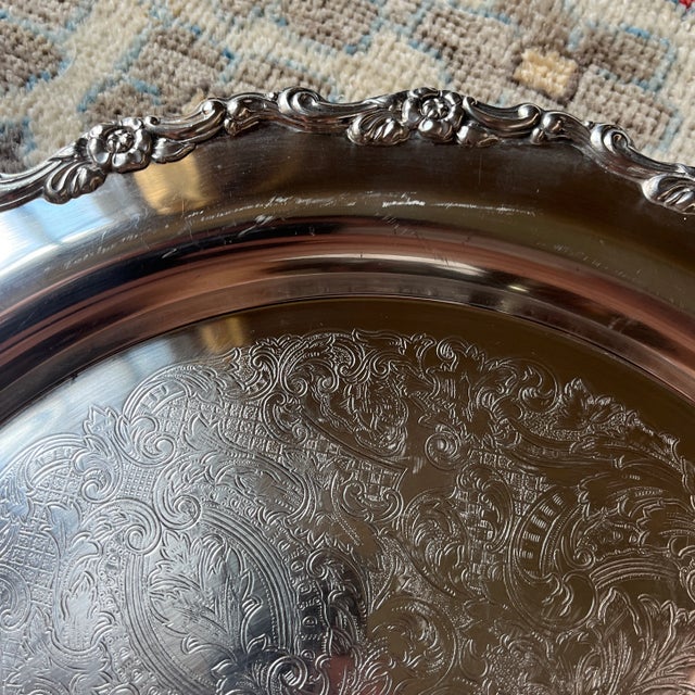 Vintage Oneida Silver Plated Round Serving Tray | Chairish