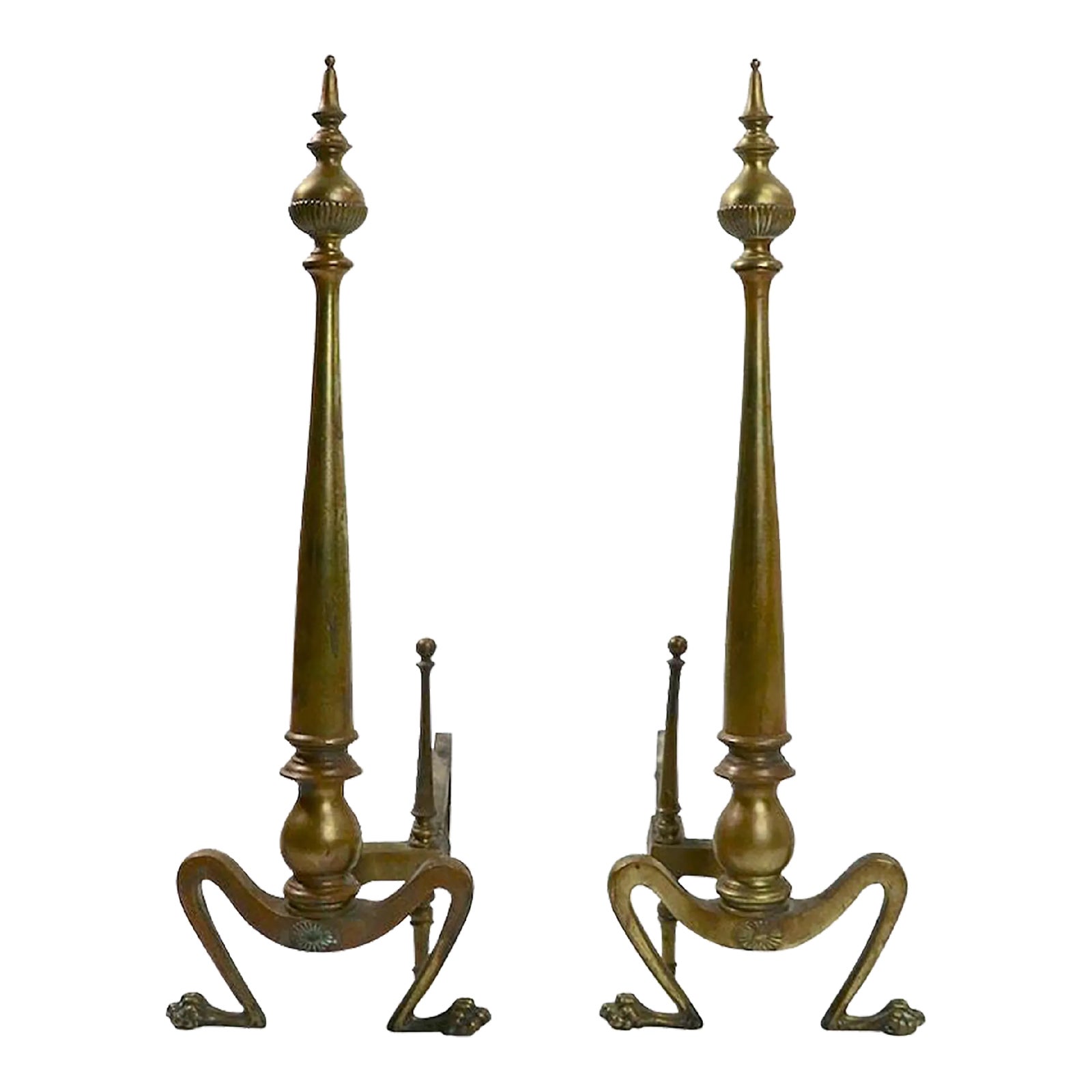 Classical Brass Andirons - A Pair | Chairish