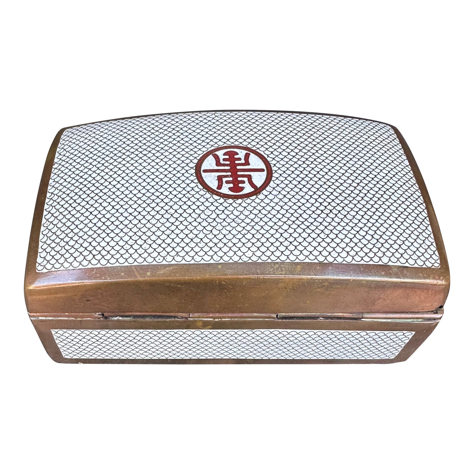 Vintage Cloisonné Cigarette Box With Fish Scale Pattern and Symbol for ...