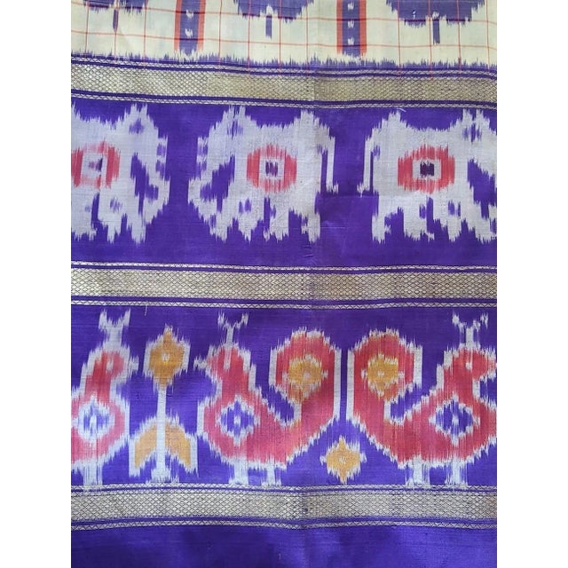 Woven Silk Saree Textile With Ikat Design and Animal Details | Chairish