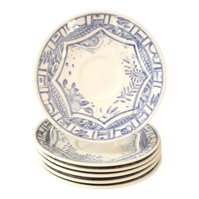 Gien France Earthenware Oiseau Blue Breakfast Saucers S/6 | Chairish