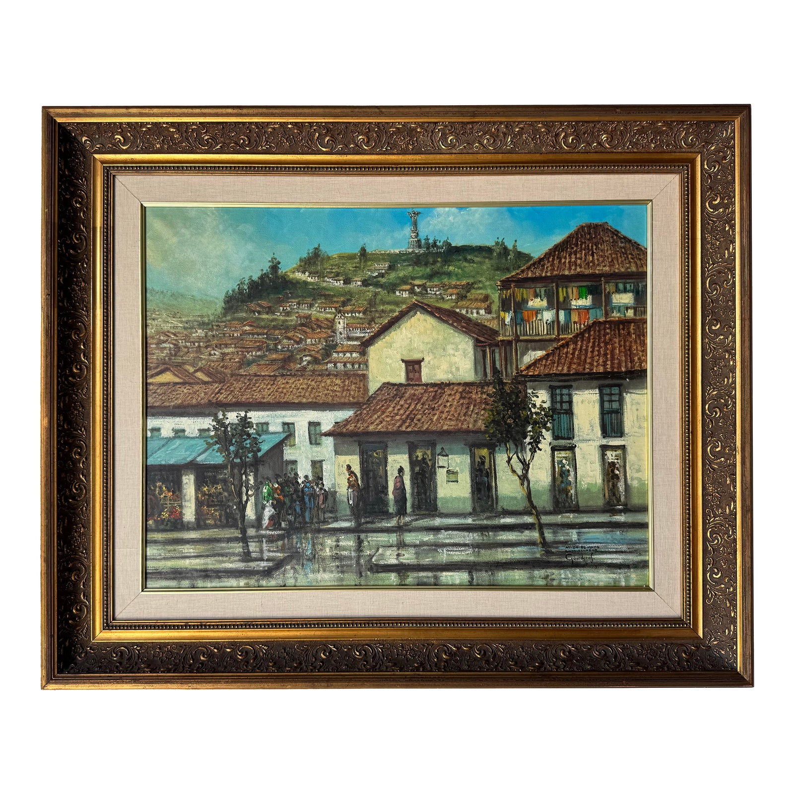 1980’s Jorge Guarderas “Ave 24 De Mayo, Quito Ecuador” Landscape Oil on ...