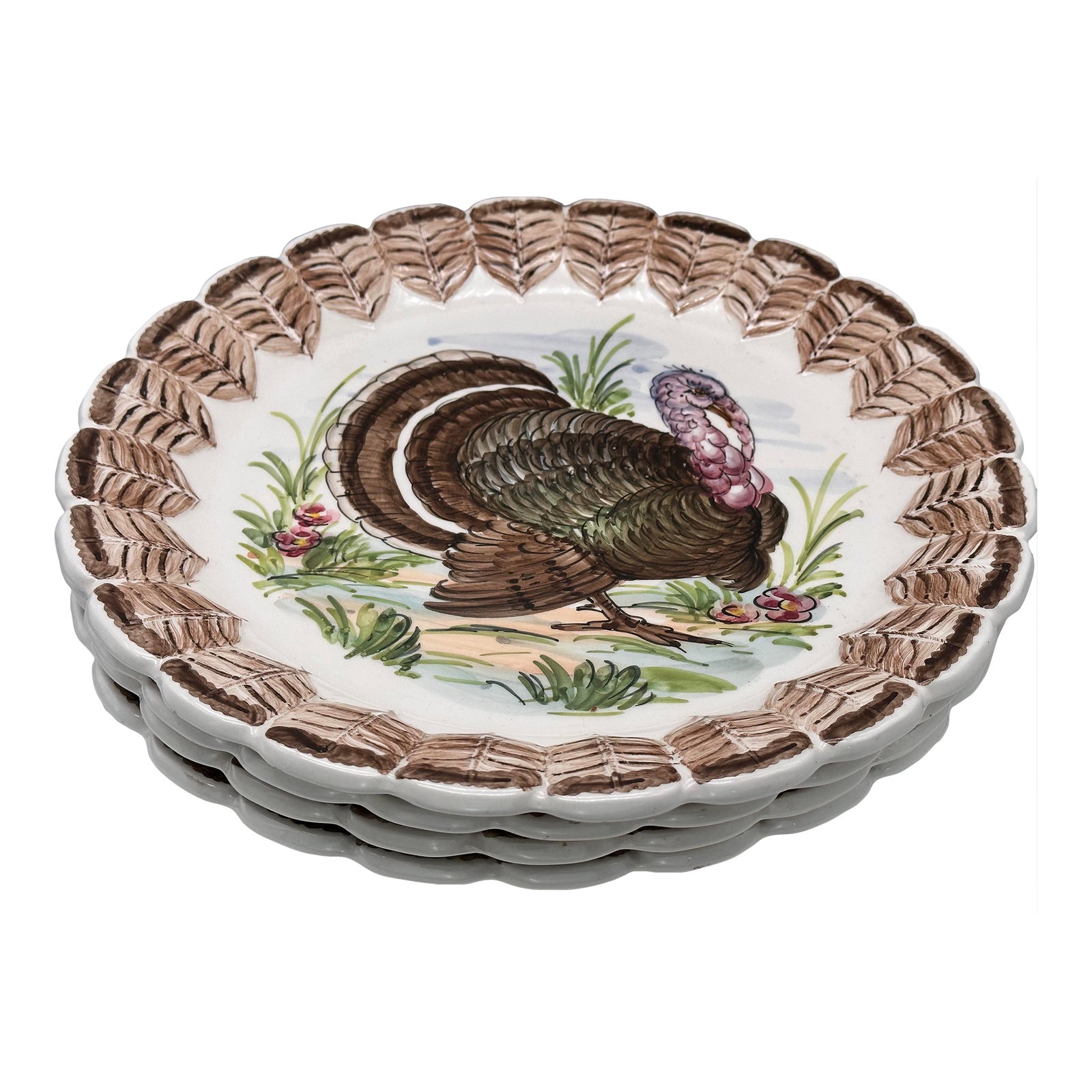 Italian Ceramic Thanksgiving Turkey Dinner Plates - Set of 4 | Chairish