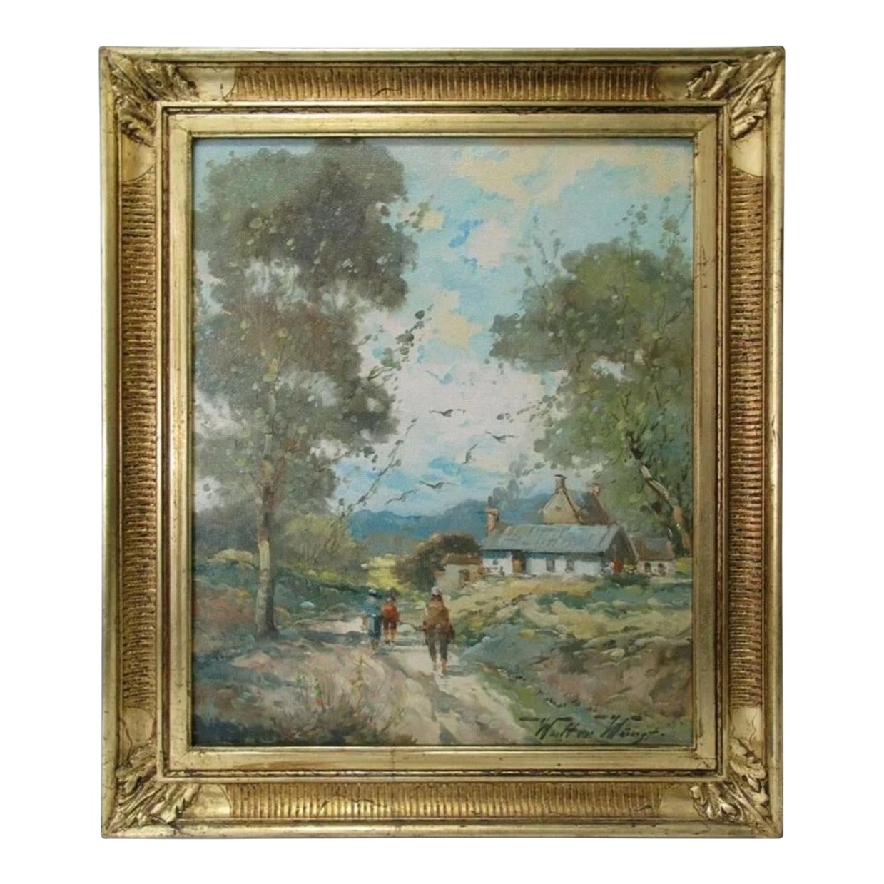 1920s Walter Wurst Landscape O/B Original Gold Gilt Lemon Scoop Frame ...