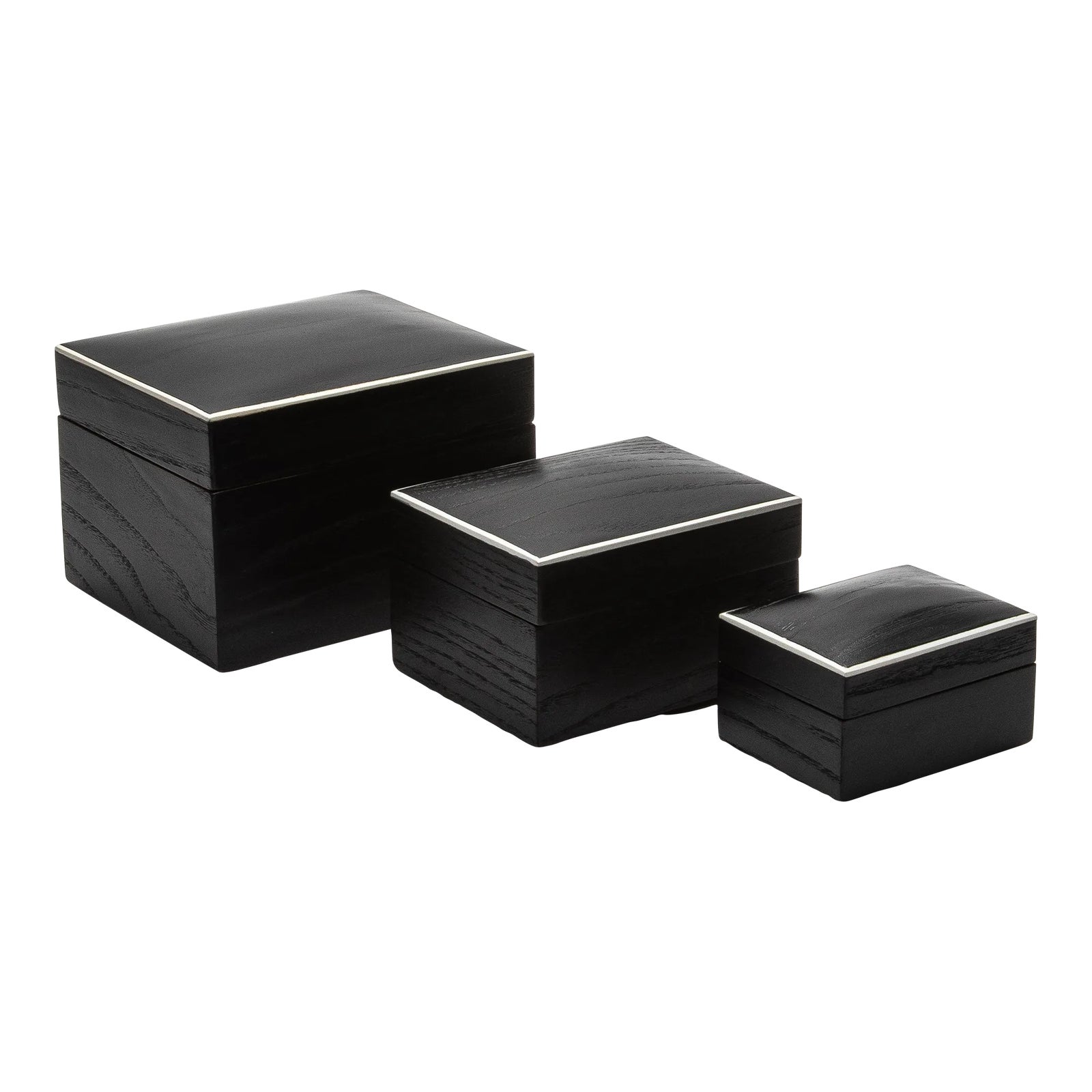 Set of 3 Curved Top Boxes in Black Oak by R&y Augousti | Chairish